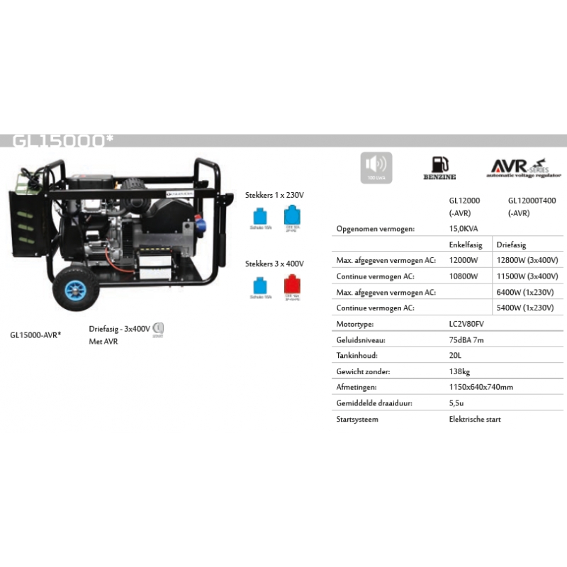 Générateur genermore gl15000el-avr 15kva avec disjoncteur automatique ...